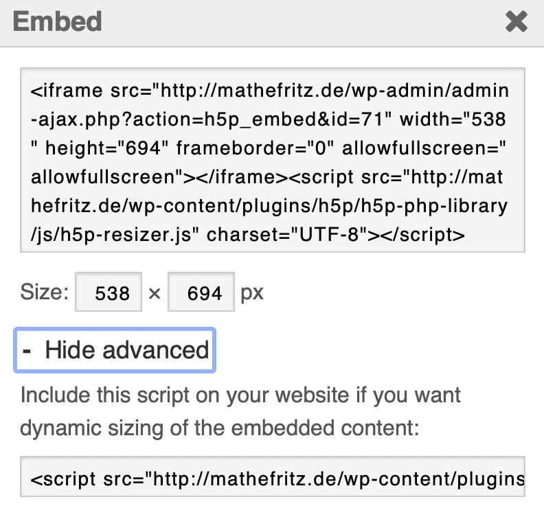 Lerninhalte in die eigene Seite einbinden